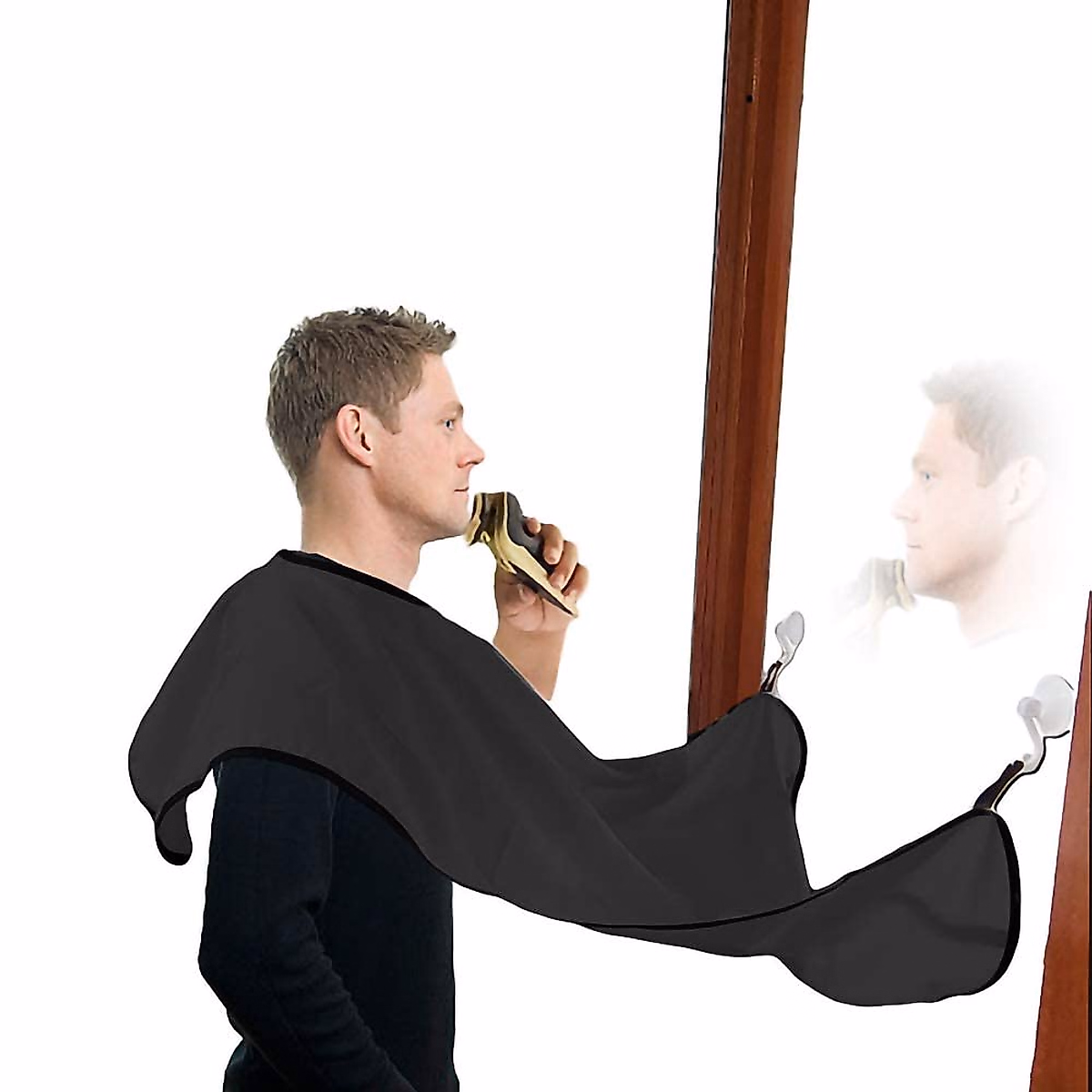 Beard Apron Catcher - Christmas Gifts for Man Beard Trimming Bib, Adjustable Hair Catcher with 3 Suction Cups & A Storage Box Non-Stick Beard Catcher Grooming Cape