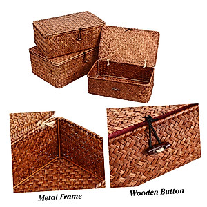 Luxshiny 3pcs Woven Storage Baskets with Lids Shelves Basket Organizer Pantry Organizer Baskets Storage Container Basket for Home(Brown)