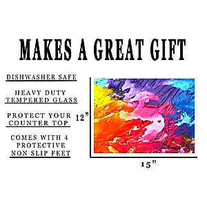 Multicolored Rainbow Pattern Textured Marble Abstract Art Kitchen Glass Cutting Board Modern Decorative Gift Wavy Contrast Design