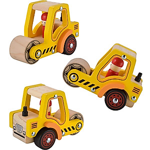 Wooden Push Car Toys for Infants 12-18 Months, 2 Pcs Baby Vehicle Toys Hand Push Car Toys for 1 2 Year Old Boys Girls (Cement Truck + Road Roller car)