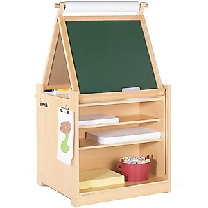 Guidecraft Desk to Easel Art Cart - Folding Art Easel for Kids, Craft Storage Center with Chalkboard and Whiteboard | Toddler Art and Activity Desk with Fabric Storage Bins | Wooden Classroom Easel