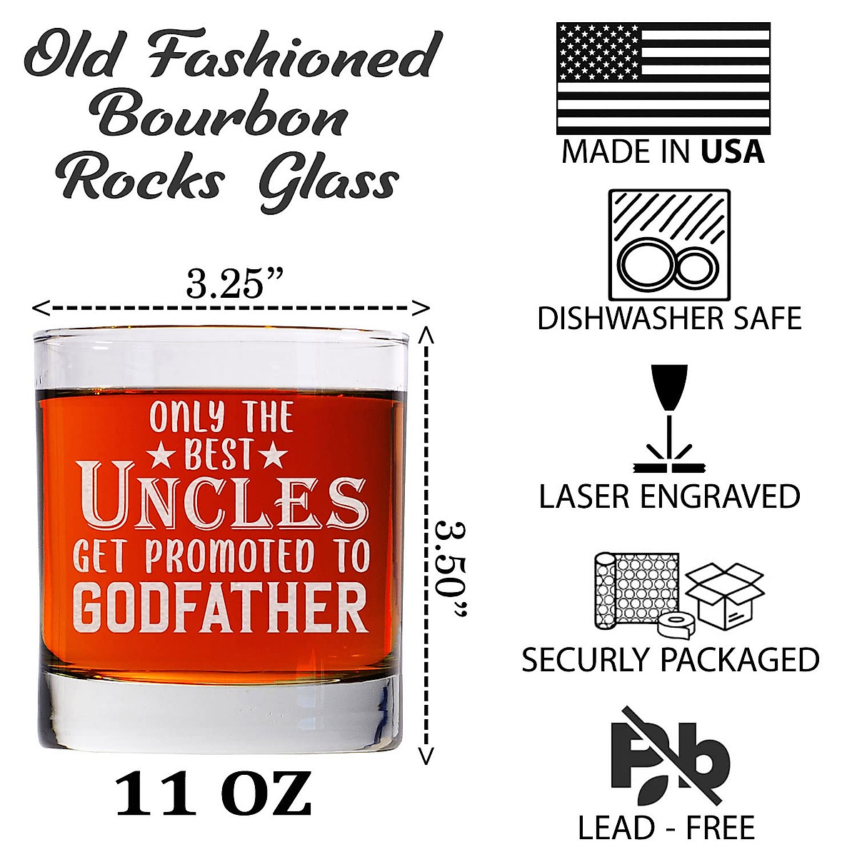 CARVELITA Only The Best Uncles Get Promoted To Godfather 11 oz Whiskey Glass, Special Godparent Gift, Communion Baptism Gift, Will you be my Godfather Gift - Best Gift For Godfather