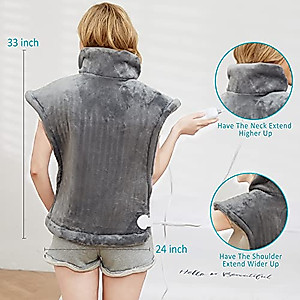 Wapaneus XL Large Heating Pad for Back & Neck,33"x24'' Wearable Electric Heated Pad- Heat Therapy Muscle Pain and Cramps Relief,with 3 Temperature Settings, Auto Shut-Off Machine Washable, Gray