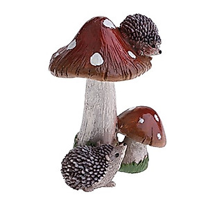 Resin Mushroom with Animal Ornament Fairy Garden Mushroom Garden Pots Decoration Pottery Ornament for DIY Dollhouse Potting Shed Flowerpot Plants Statue - Hedgehog Brown Mushroom