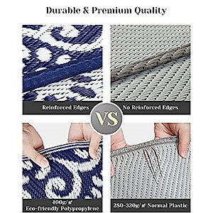 HOMEIDEAS Outdoor Rug, Waterproof Patio Plastic Straw Rugs, RV Reversible Camping Mat, Portable Area Rugs for Outdoors, Camping, Picnic, Beach, Backyard, Deck, Trailer, Navy Blue & White, 5' x 8'