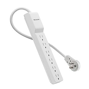 Belkin 6-Outlet SlimLine Power Strip Surge Protector, 6ft Cord and Rotating Plug, 700 Joules, White