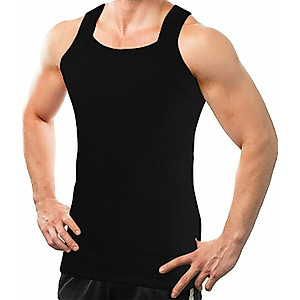 AC BASICS 4 Packs Men's G-Unit Style Cotton Tank Tops Square Cut Muscle Rib A-Shirts (as1, Alpha, s, Regular, Regular) Black and White