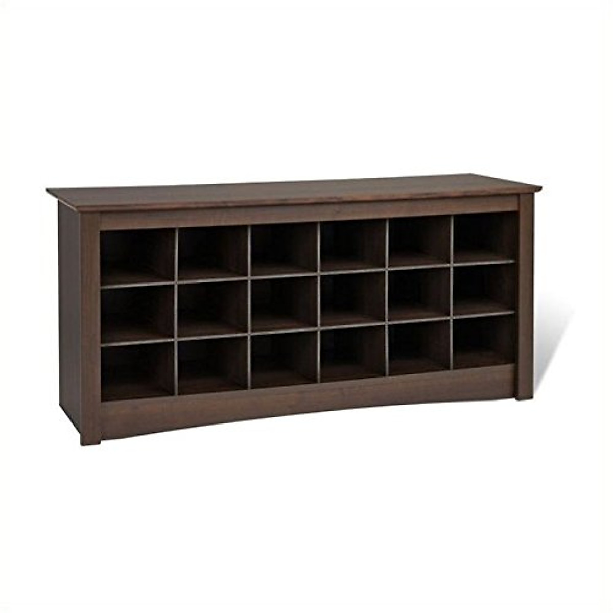 Pemberly Row 18 Cubby Shoe Storage Bench in Espresso