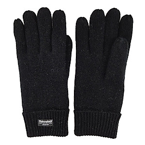 BRUCERIVER Men Pure Wool Knitted Gloves with Thinsulate Lining Size L/XL (Black)