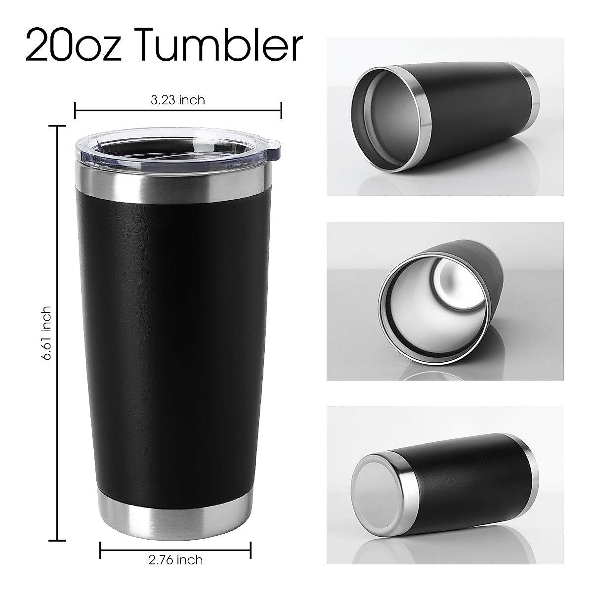 HASLE OUTFITTERS 20oz Tumblers Bulk Stainless Steel Cup with Lid Double Wall Vacuum Insulated Coffee Mug for Cold & Hot Drinks 8 Pack, Black
