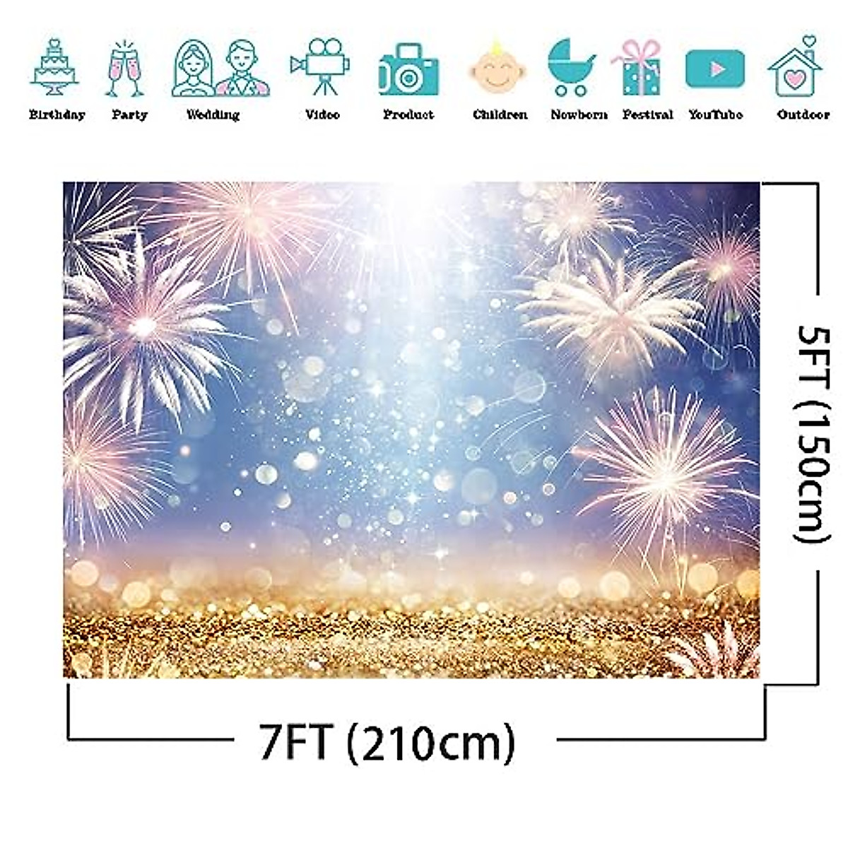 AIIKES 7X5FT Happy New Year Backdrops Bokeh Photography Backdrop Sparkling Fireworks Abstract Bokeh Halo Gold Spots Background 2024 New Years Holiday Party Decoration Photo Studio Props 12-624