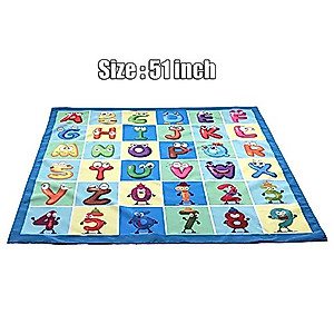 51" Multi-Purpose Waterproof Baby Splat Mat for Under High Chiar, Portable Play Mat for Toddler, Non-Slip Floor Splash Mat and Table Cloth (Cute Letter)