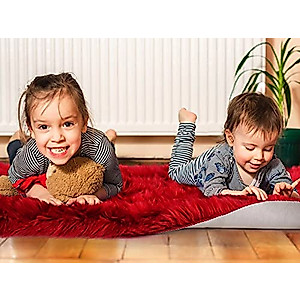 BENRON Red Sheepskin Fluffy Rug 3x5 FT, Luxury Faux Fur Rugs for Kids Girls Nursery Living Room Christmas Decor Shag Furry Carpet
