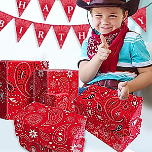OXYLIPO 8 Sheets Red Bandana Gift Wrapping, 4 Patterns Red bandanas Paisley Print Recyclable Wrapping Paper for Kids Girls Boys Present Birthday Party Baby Shower Western Cowboy Theme Gift Wrap