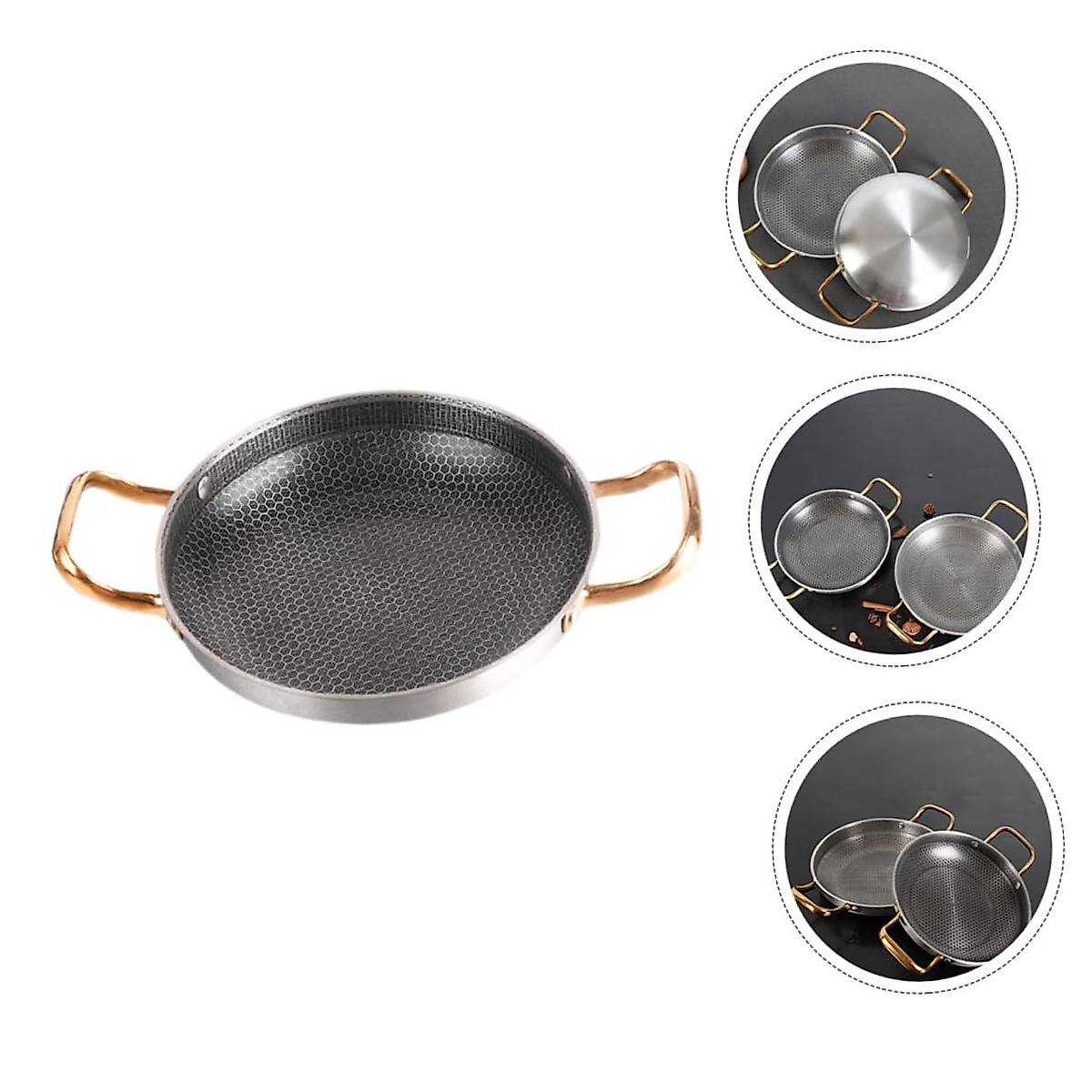 WATIIFUFU Stainless Steel Hong Style Honeycomb Griddle Thickened Seafood Crayfish Rice Pot Creative Double Ear Plate Pan (26cm) Fry Pan Non Stick Frying Pans Honeycomb Skillet