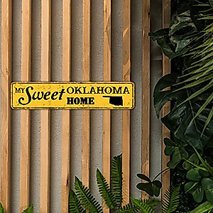 State Map Silhouette Tin Sign My Sweet Home Oklahoma Metal Sign Custom Road Signs Southern Style Art for Front Door Garden Yard Porch Man Cave Novelty Weddings Gift 18x4in