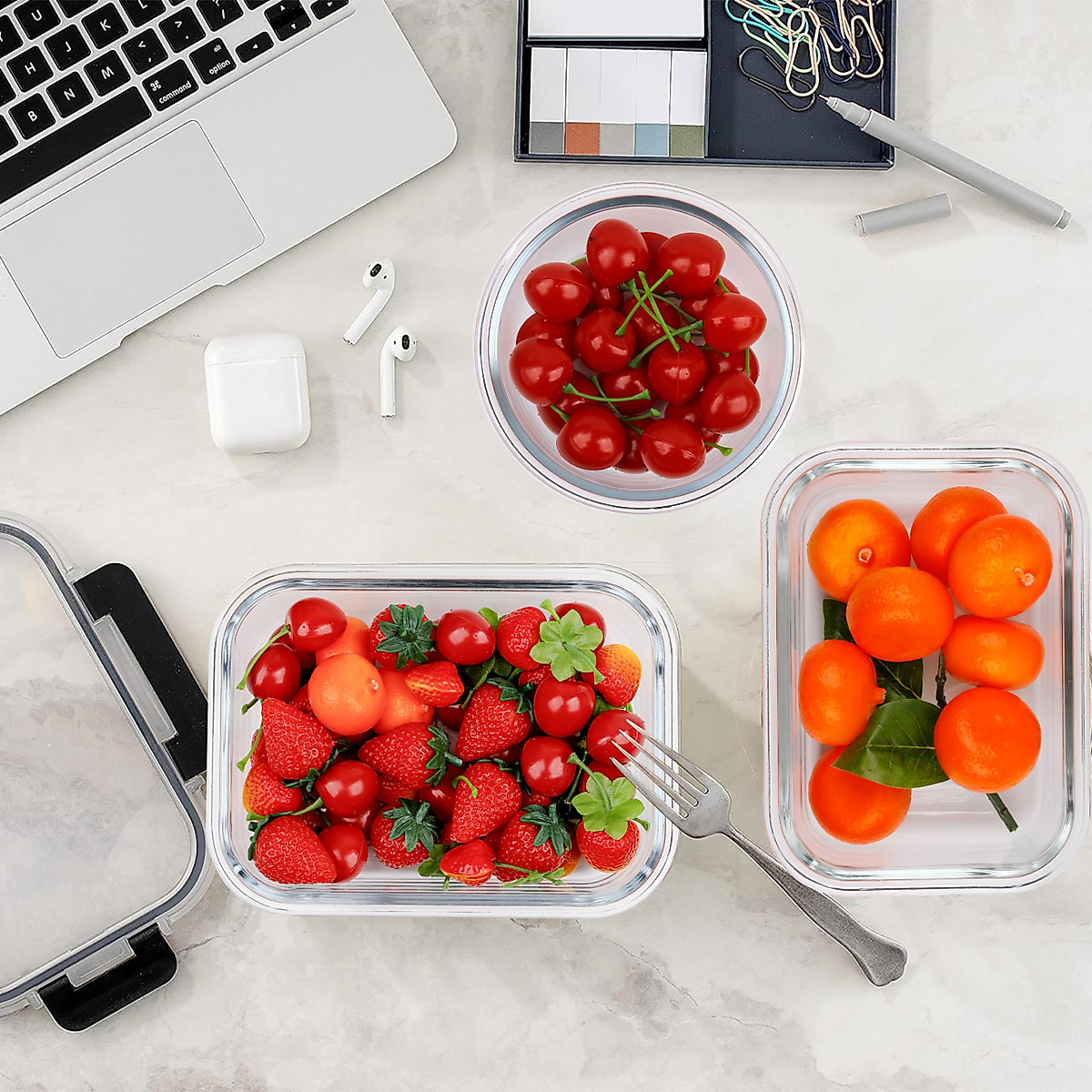 kakw12 Packs Glass Food Storage Containers,Glass Meal Prep Container for Lunch,can be used in the Microwave, Oven, Freezer and Dishwasher,with Upgraded Snap Locking Lids. (12 Packs)