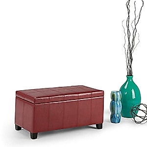 SIMPLIHOME Dover 36 inch Wide Rectangle Lift Top Storage Ottoman Bench in Upholstered Radicchio Red Faux Leather, Footrest Stool, Coffee Table for the Living Room, Bedroom and Kids Room
