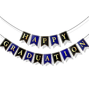 Graduation Party Decorations 2022, Happy Graduation Banner Garland Photo Backdrop Streamer and Blue graduation Cap, Proud of You Hanging Swirls for Ceiling Home Classroom