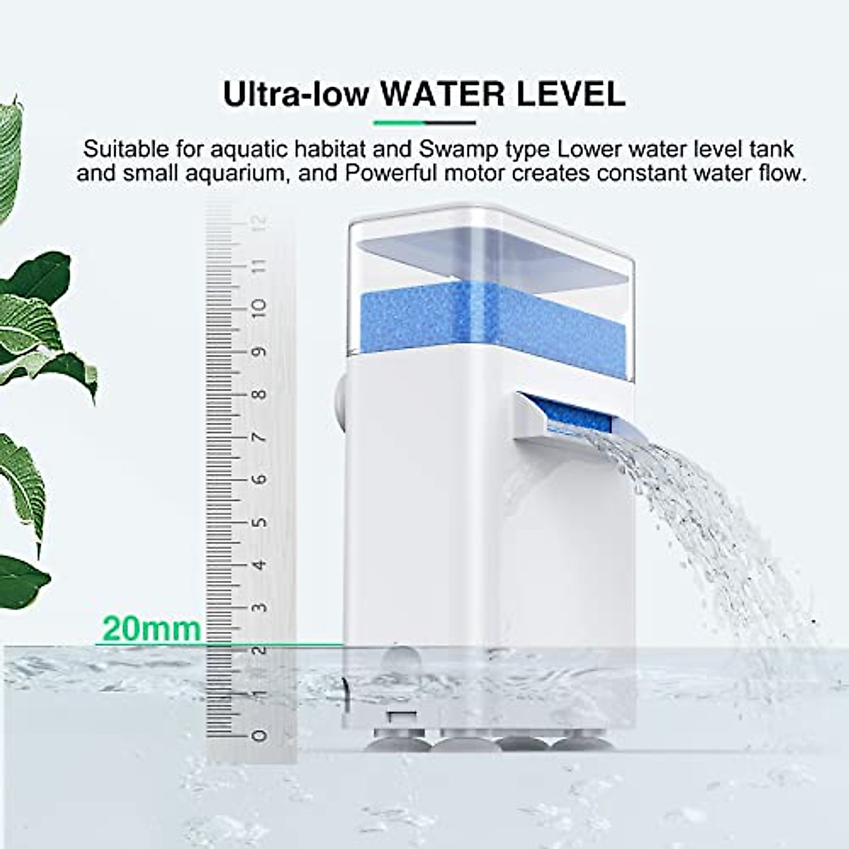 SILICAR Turtle Tank Filter,Aquarium Waterfall Filter Low Level Water Clean Pump for Small Fish Tank Amphibian Frog Crab Habit, 2.5W (M)