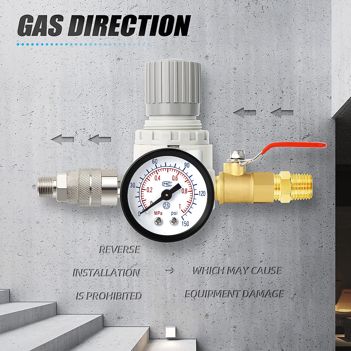 MEANLIN MEASURE 1/4 Inch NPT Air Compressor Regulator with Gauge, 0-150 PSI AR2000 Air Gauge Regulator Inline for Air Compressor and Pneumatic Tools