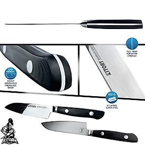 Kitory Damascus Santoku Knife 7", for bigger or larger hands, Japanese Kitchen Knife with VG10 67 Layers Super Steel- Black G10 Handle-Gift Box Included, 2024 Gifts For Women and Men