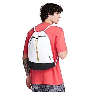 NIKE Hoops Elite Drawstring Bag (17L) DX9790-100 (WHITE/BLACK/METALLIC GOLD), Size ONE