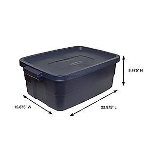Rubbermaid Roughneck 10 Gallon Rugged Storage Tote in Dark Indigo Metallic with Lid and Handles for Home, Basement, Garage, (6 Pack)