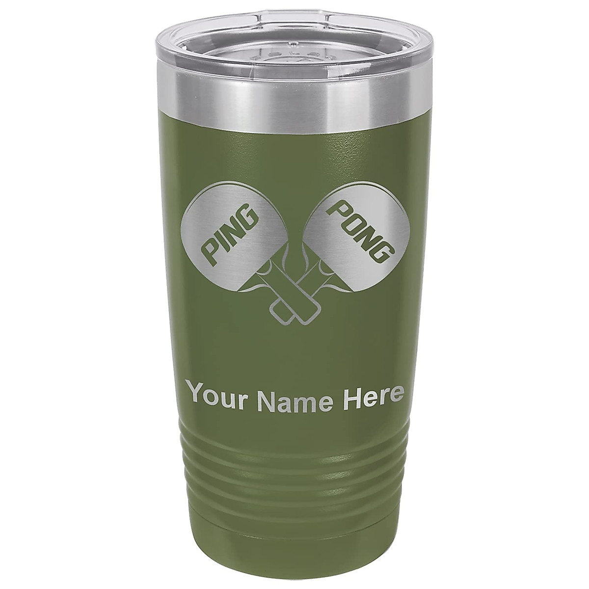 LaserGram 20oz Vacuum Insulated Tumbler Mug, Ping Pong Paddles, Personalized Engraving Included (Camo Green)