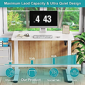 WOKA 40 x 24 Inches Electric Standing Desk, Adjustable Height Stand up Desk, Sit Stand Home Office Desk, Motorized Desk with Splice Board, Ergonomic Computer Workstation, White