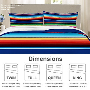 BaoNews Purplish Blue Mexican Stripes Duvet Cover Set King Size,3 Pieces Red Ethnic Serape Bedding Set Hotel Quality 100% Cotton Comforter Cover Set with 2 Pillowcases(No Filler)