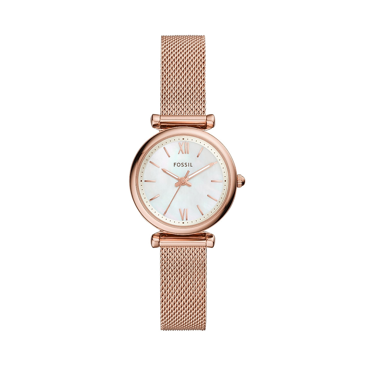 Fossil Women's Carlie Mini Quartz Stainless Steel Mesh Three-Hand Watch, Color: Rose Gold (Model: ES4433)