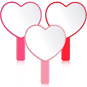 Yalikop 3 Pcs Heart Mirror Hand Held Mirror Valentines Day Gifts Cute Travel Makeup Plastic Heart Shaped with Handle Gifts for Women Her Birthday Party Favor Cosmetic