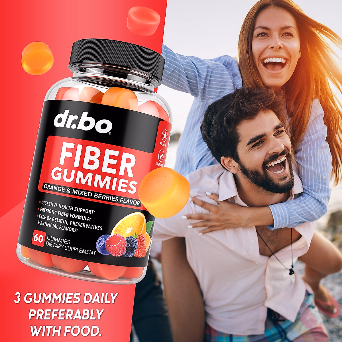 Fiber Gummies for Adults & Kids - Tasty Gummy Prebiotic Fiber Supplement for Max Digestive Gut Health Supplements for Women & Men - Daily Cleanse High Chicory Root Inulin Prebiotics - 60 Fiber Gummies