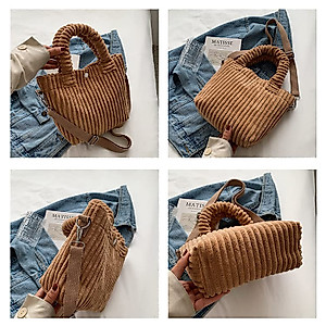 Corduroy Small Tote Bag Y2k Mini Crossbody Bag for Women Fuzzy Bucket Handbag Winter Fashion Hobo Shoulder Bag (Khaki,one size)