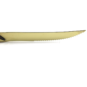 JASHII 18/10 Stainless Steel 8 Piece Mirror Polished Champagne Gold Serrated Steak Knife Serving Black Utensil Set