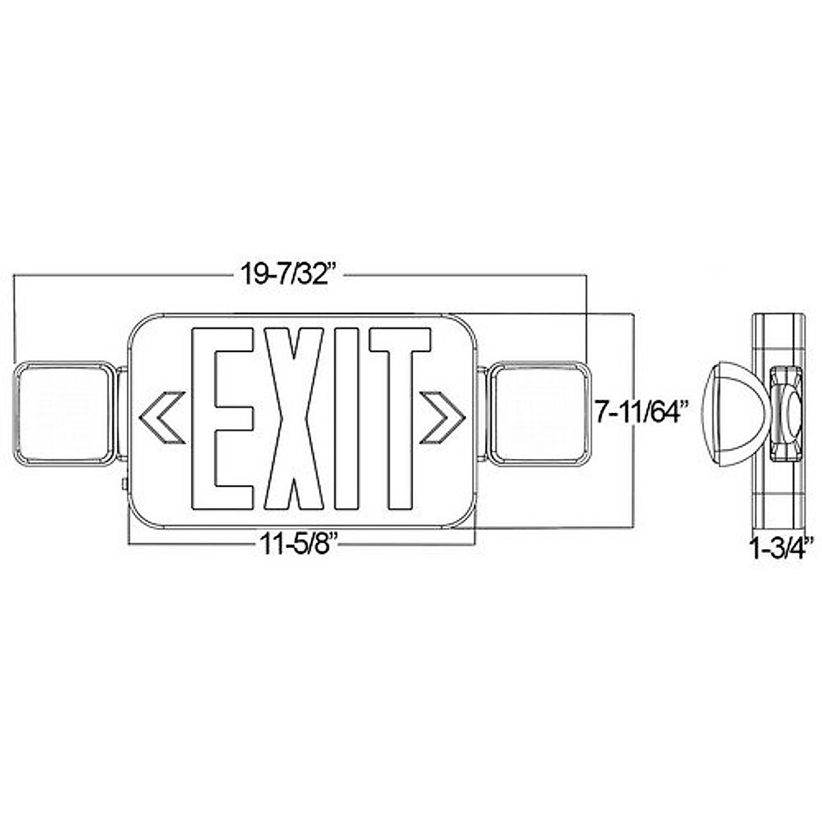 Morris Products Square Head LED Combo Exit Emergency Light – High Output, Remote Capable, Red LED Color, Black Housing – 76 Lumens, Adjustable, (73443)