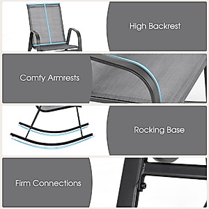 Giantex Outdoor Rocking Chairs Set of 2, Patio Rocking Chairs w/Breathable Seat & Back, Heavy-Duty Metal Support, Ergonomic Outside Rocker for Backyard, Poolside, Garden (1, Grey)