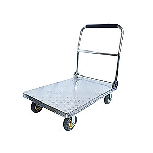 DMUNIZ Platform Trucks Flatbed Cart Push Cart Stainless Steel Trolley Heavy Duty Load Capacity Platform Truck with Foldable Handle and Silent Swivel Wheels for Moving Push Cart