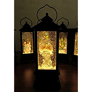 Wondise Lighted Angel Christmas Snow Globes Musical Lantern with Timer, USB Powered & Battery Operated Swirling Glitter Water Lantern (4 x 4 x 12 inch)