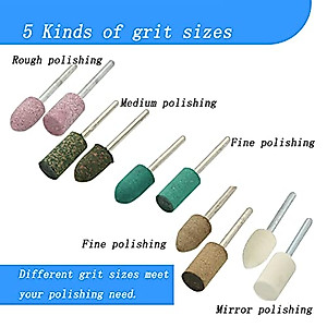 Luo ke 100 Pcs Assorted Shape Polishing Bits Buffing Wheel for Dremel Rotary Drill (Corundum Sand/Sesame/Cowhide/Rubber/Wool)…