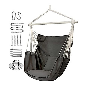 Miztli Hammock Chair Hanging Chair Swing for Bedroom with Anti-Slip Steel Spreader Bar, Max 500 Lbs, All The Hanging Hardwares Included, Best for Indoor Outdoor, 2 Cushions