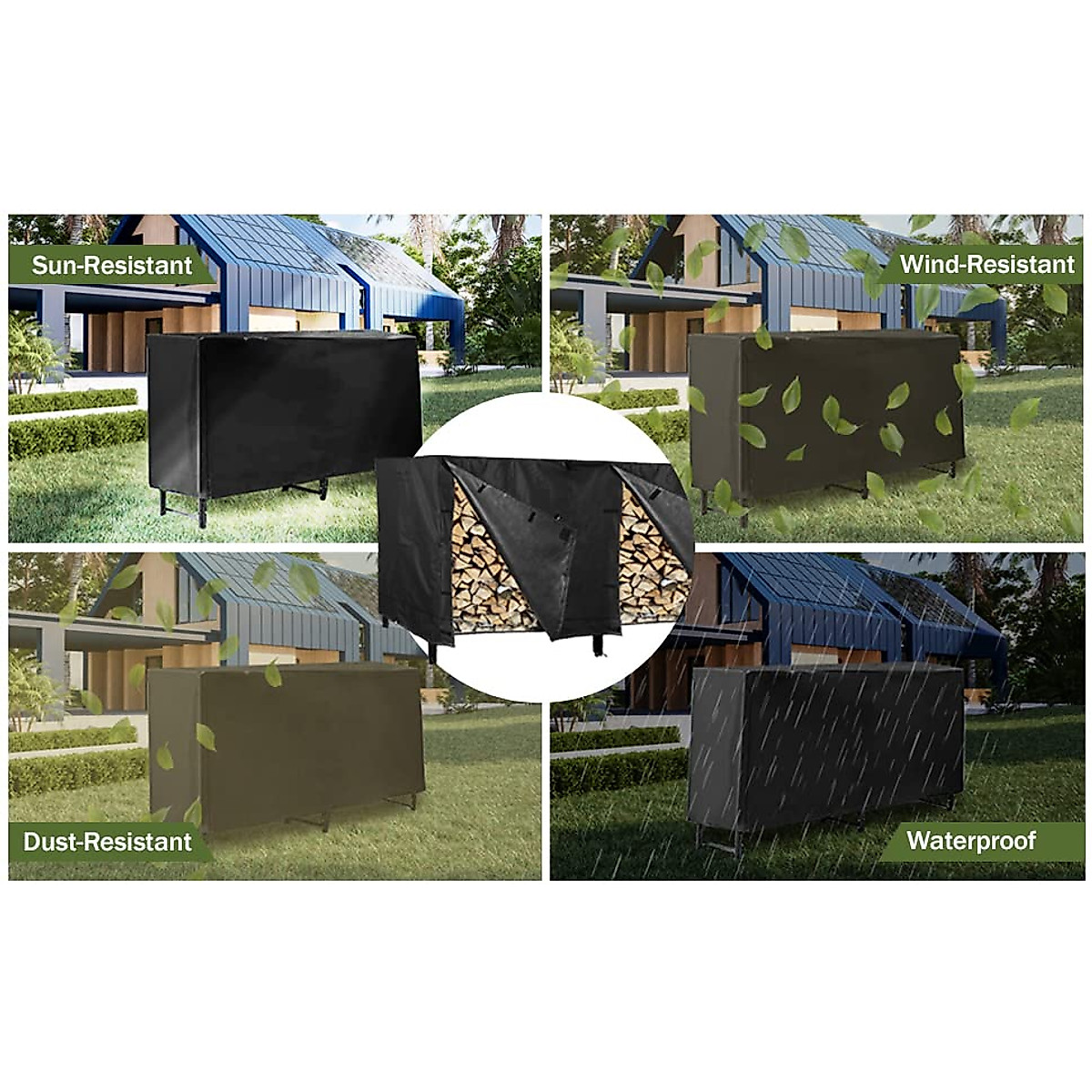 Gardeny Firewood Rack Cover 8 Feet, Waterproof Log Rack 600D Oxford Fabric Cover, Heavy Duty Wood Rack Covering, All Weather Protection, Wood Holder Cover Woodpile Shelter, For Indoor & Outdoor Black