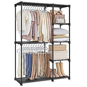 SONGMICS Portable Closet, Freestanding Closet Organizer, Clothes Rack with Shelves, Hanging Rods, Storage Organizer, for Cloakroom, Bedroom, 44.1 x 16.9 x 65 Inches, Black URYG24BK