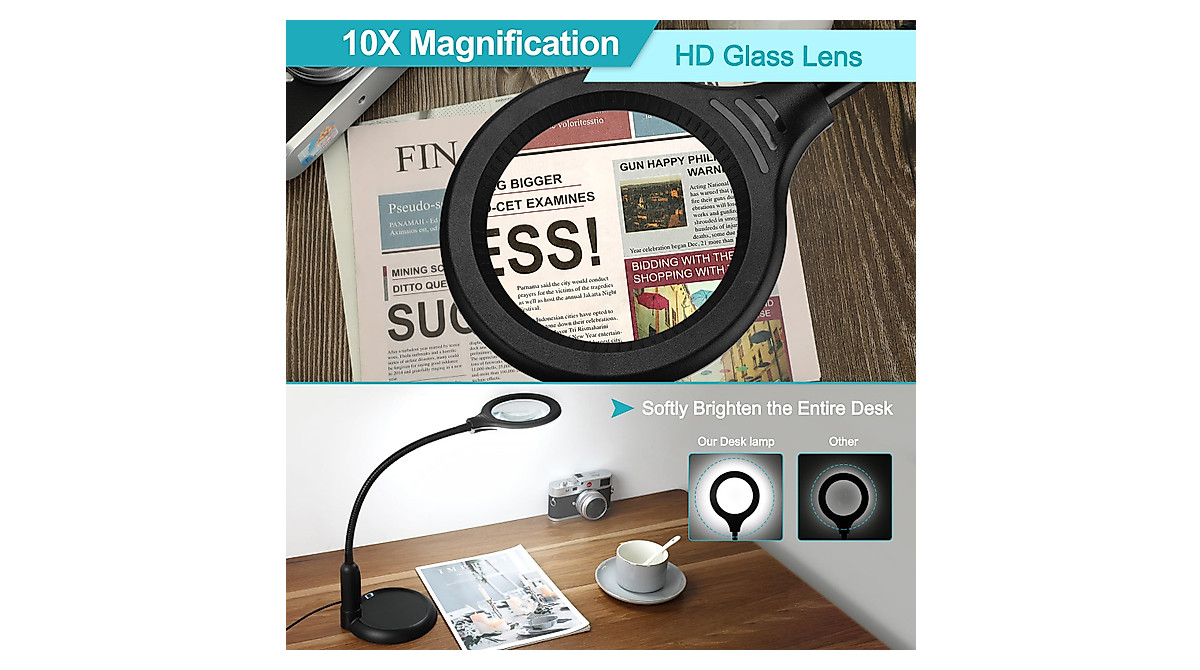 TOMSOO 5X Magnifying Light with Clamp - Adjustable & High-Quality Lens