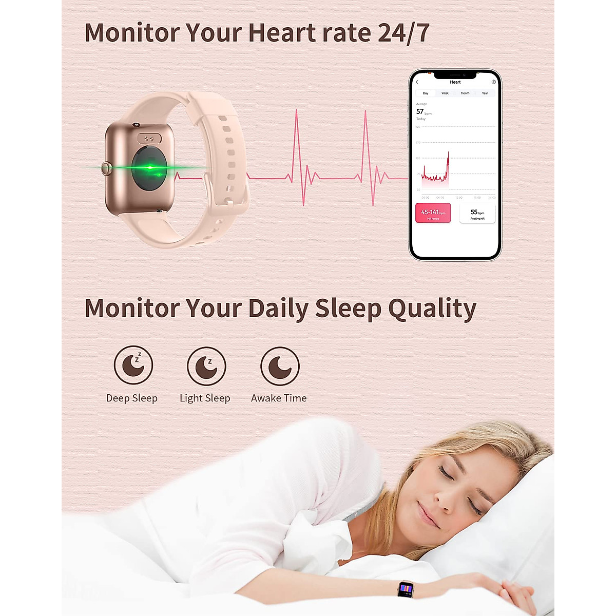 Gydom Smart Watch for Women Men,1.69" Smart Fitness Tracker Watch Blood Oxygen Heart Rate Stress Sleep Monitor Pedometer Watch 5ATM Waterproof Activity Tracker Smartwatch for Android iOS Phone