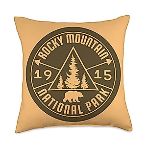 National Parks Travel USA Outdoor Hiking Vintage Rocky Mountain National Park Colorado Hiking Bear Nature Throw Pillow, 18x18, Multicolor