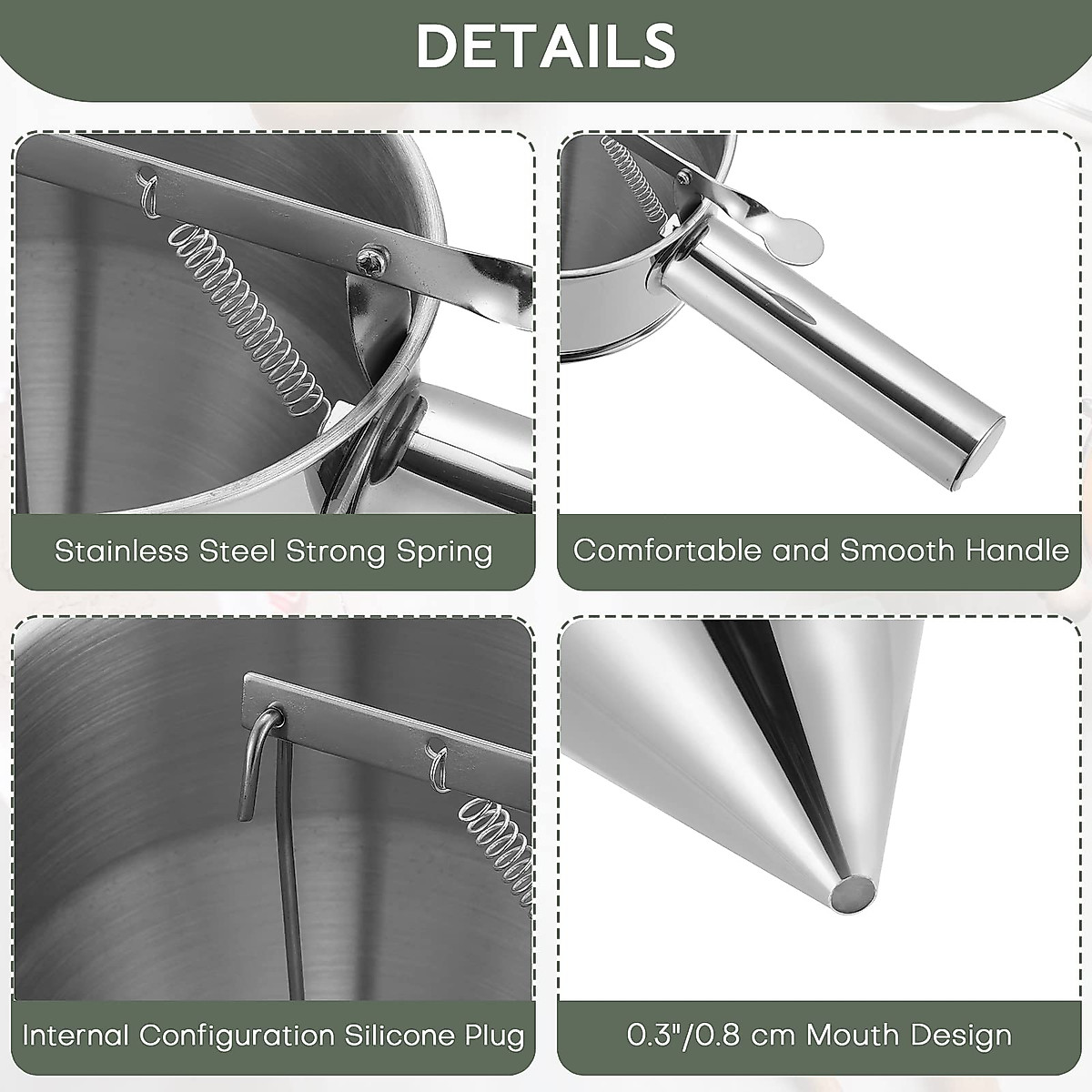 AMGSH Stainless Steel Pancake Batter Dispenser, Piston Funnel Dispenser with Stand Detachable Handle for Takoyaki Baking Cake Desserts (600ML/20OZ)