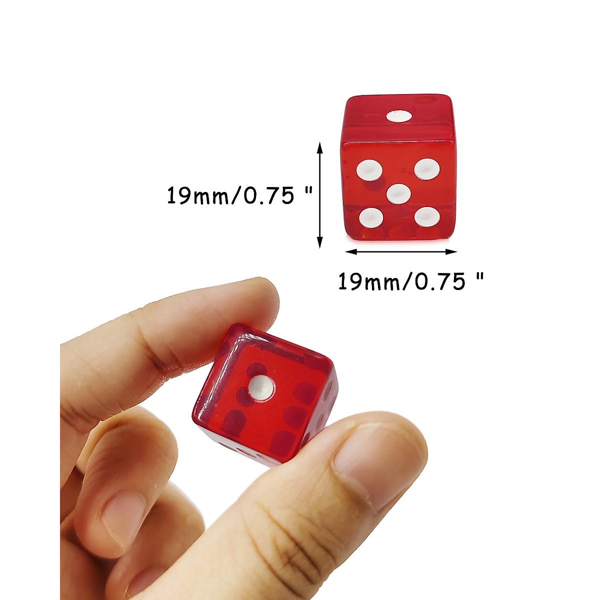 Bluemoona 10 Pcs 19mm 6 Sided Dice D6 RPG D&D Game Transparent Red + Bag Set