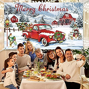 Christmas Red Truck Decoration Xmas Tree Farmhouse Rustic Backdrop Banner Red Car Snowflakes Photo Background for Merry Christmas Winter Holiday Party Home Decorations Supplies, 72.8 x 43.3 Inch